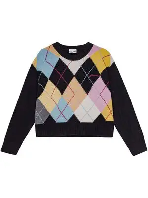 GANNI Diamond-pattern Jumper - Black
