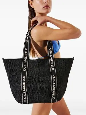 Karl Lagerfeld Signature Raffia Beach Tote - Black