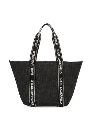 Karl Lagerfeld Signature Raffia Beach Tote - Black