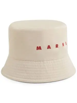 Marni Logo-embroidered Gabardine Bucket Hat - Neutrals