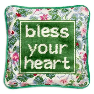 FURBISH Bless Your Heart Decorative Needlepoint Pillow - Green