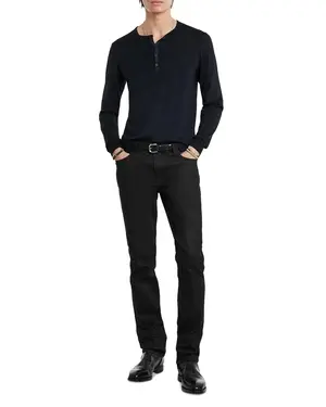 John Varvatos Eren Regular Fit Wool Blend Henley Tee - Navy