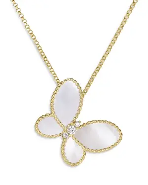Roberto Coin 18k Yellow Mother Of Pearl And Diamond Butterfly Pendant Necklace - White/gold