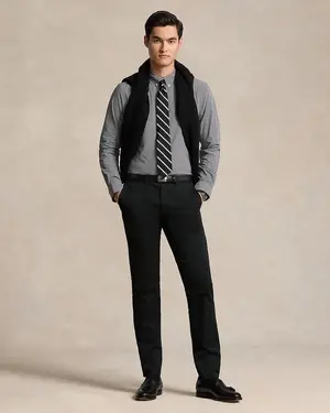 Polo Ralph Lauren Slim Fit Long Sleeve Poplin Button Down Shirt - Black Pattern