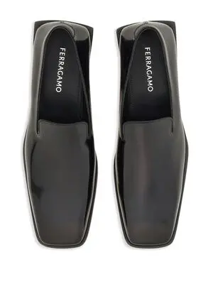 Ferragamo Leather Square-Toe Loafers In Black - 35% Off | Editorialist