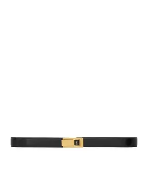 Saint Laurent Leather Charniere Belt With Cassandre Monogram - Black