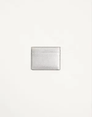 Valentino Garavani Vlogo Signature Cardholder In Laminated Grainy Calfskin - Silver