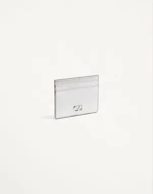 Valentino Garavani Vlogo Signature Cardholder In Laminated Grainy Calfskin - Silver