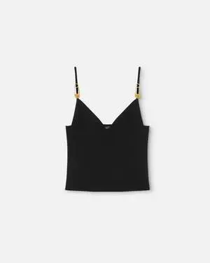 Versace Ribbed Knit V-neck Cropped Top With Safety Pin Detail