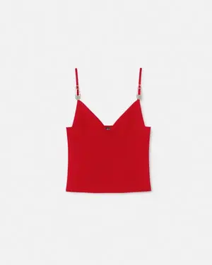 Versace Ribbed Knit V-neck Cropped Top With Safety Pin Detail