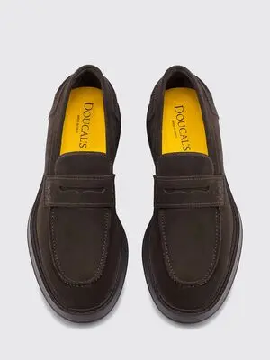 DOUCAL'S Suede Calfskin Penny Loafers With Rubber Sole - Earth