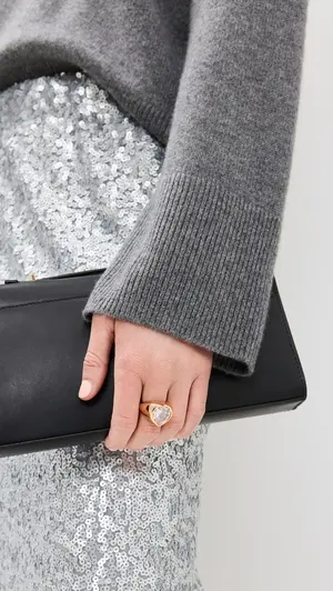 Timeless Pearly Plated Ring With Crystal Heart