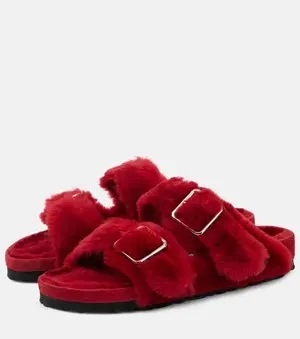 BIRKENSTOCK Arizona Shearling Sandals - Red