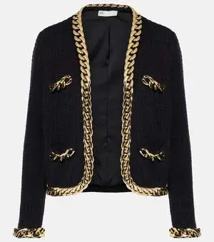 Tory Burch Kendra Chain-Detail Wool-Blend Cardigan Black