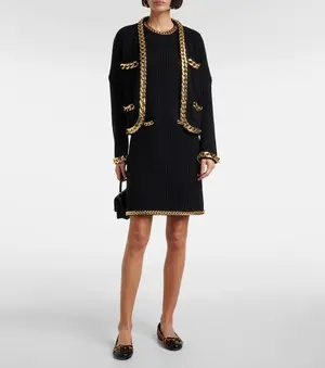Tory Burch Kendra Chain-detail Wool-blend Cardigan - Black