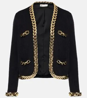 Tory Burch Kendra Chain-detail Wool-blend Cardigan - Black