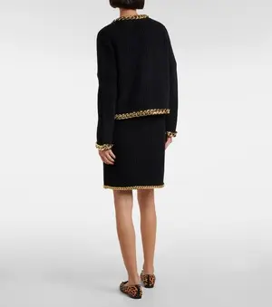 Tory Burch Kendra Chain-detail Wool-blend Cardigan - Black
