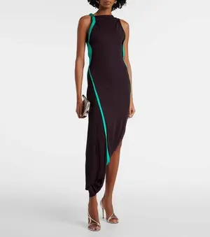 Victoria Beckham Asymmetric Draped Midi Dress - Brown