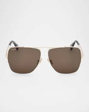 Max Mara Max Mara Logo Engraved Aviator Sunglasses Gldogrn