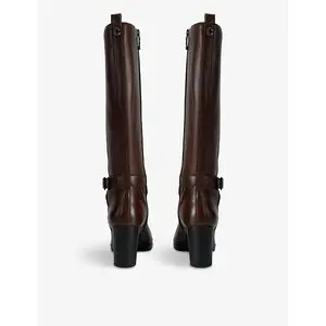 Carvela Buckle-embellished Heeled Leather Knee-high Boots - Dark Brown