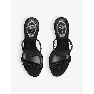 Rene Caovilla Chandelier 80 Crystal-embellished Heeled Satin Sandals - Black
