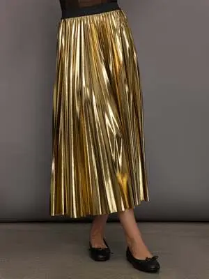 Carbon38 Metallic Pleated Skirt - Gold