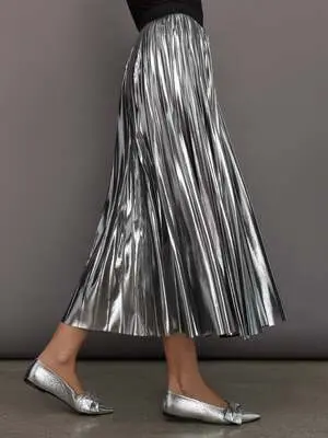 Carbon38 Metallic Pleated Skirt - Silver