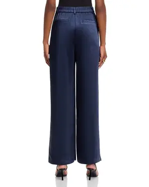 Aqua Satin Wide-leg Pants - Navy