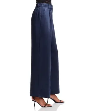 Aqua Satin Wide-leg Pants - Navy
