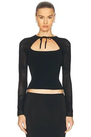 FLEUR DU MAL Lace Pointelle Knit Decolette Top