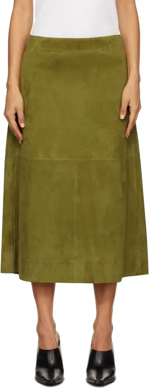 Bottega Veneta Full Grain Suede Midi Skirt - 7045 Marsh