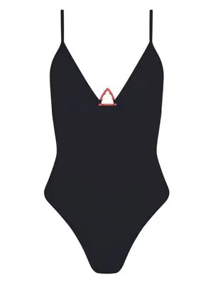 LET'S SWIM Shark Logo One-piece Swimsuit - Black