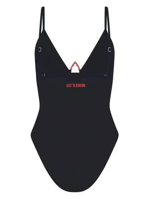 LET'S SWIM Shark Logo One-piece Swimsuit - Black