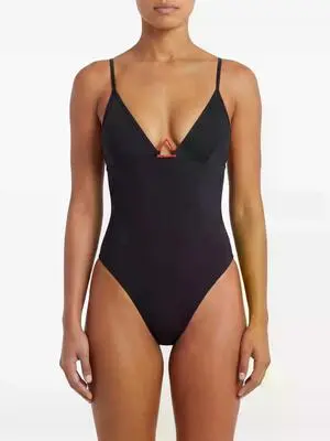 LET'S SWIM Shark Logo One-piece Swimsuit - Black