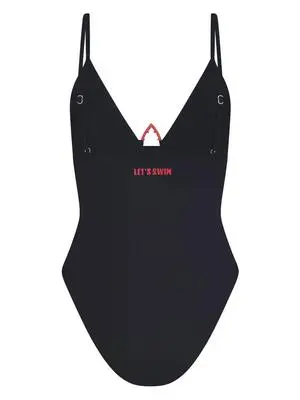 LET'S SWIM Shark Logo One-piece Swimsuit - Black