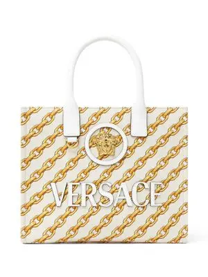 Versace La Medusa Small Chain Stripes Tote - Neutrals