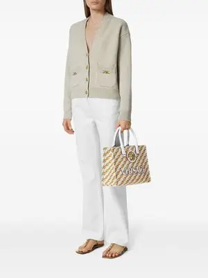 Versace La Medusa Small Chain Stripes Tote - Neutrals