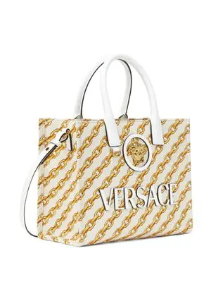Versace La Medusa Small Chain Stripes Tote - Neutrals