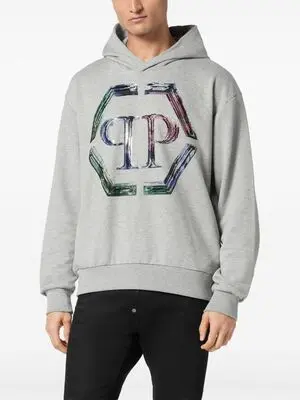Philipp Plein Strass Hexagon Hoodie - Grey