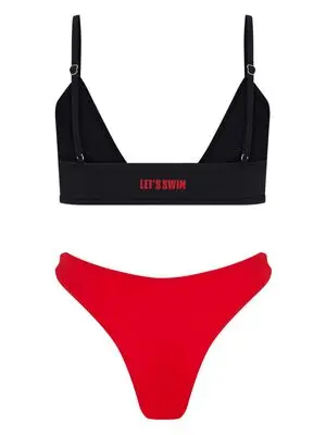 LET'S SWIM Shark-logo Bikini Top - Black