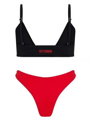 LET'S SWIM Shark-logo Bikini Top - Black