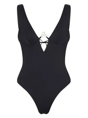 LET'S SWIM Shark Logo One-piece Swimsuit - Black