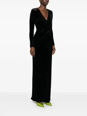 NISSA Glitter-detail Velvet Maxi Dress