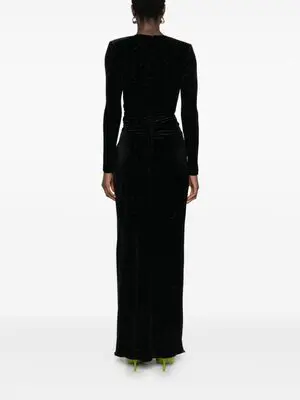 NISSA Glitter-detail Velvet Maxi Dress