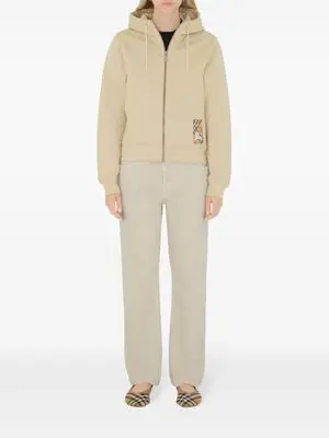 Burberry Check Label Zip-up Hoodie - Neutrals