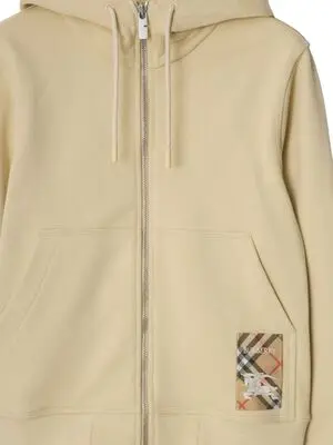 Burberry Check Label Zip-up Hoodie - Neutrals