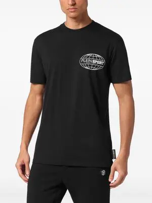 PLEIN SPORT Short Sleeve Cotton T-shirt With Logo Print