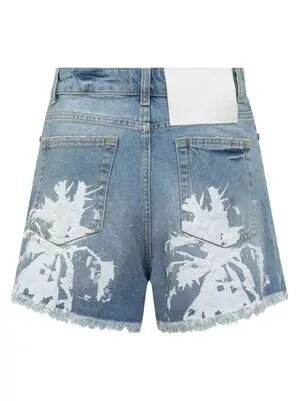 BARROW Abstract-pattern Print Denim Shorts - Blue