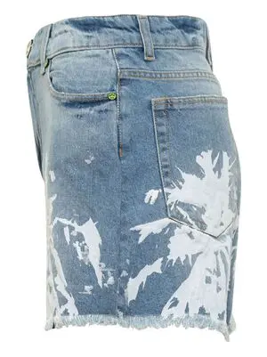BARROW Abstract-pattern Print Denim Shorts - Blue