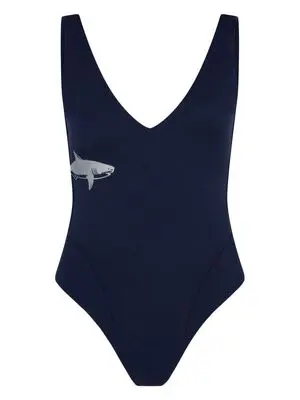 LET'S SWIM Shark-print One-piece Swimsuit - Blue